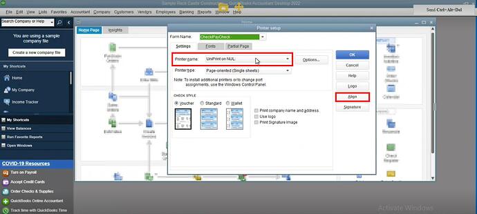 Adjust Check Printing Alignment in UniPrint