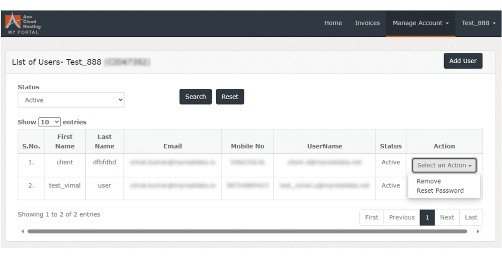 How To Add/Remove Users from Ace Cloud Hosting My Portal?