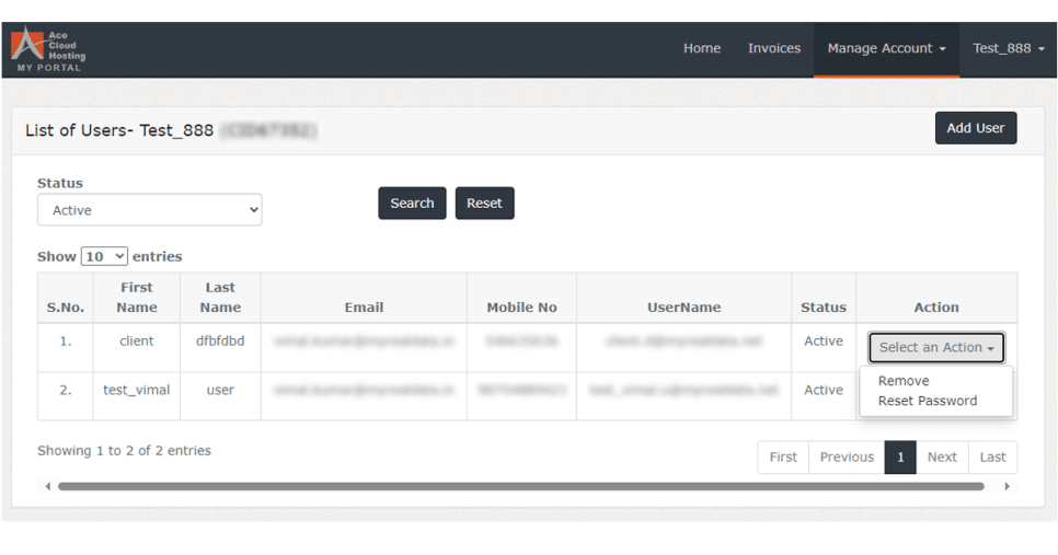 How To Add/Remove Users from Ace Cloud Hosting My Portal?