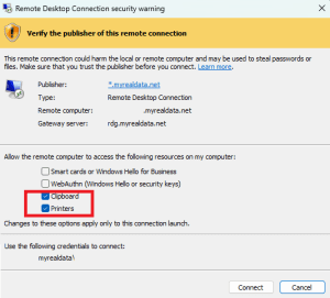Remote Connection Warning Prompt When Opening Remote Desktop (RDP)